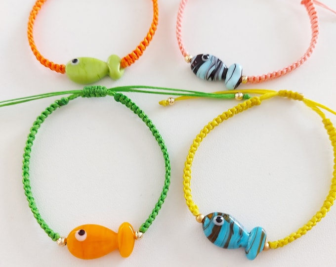 Murano Glass Fish Bracelet, Fish Bracelet, Macrame Bracelet, Colorful ...