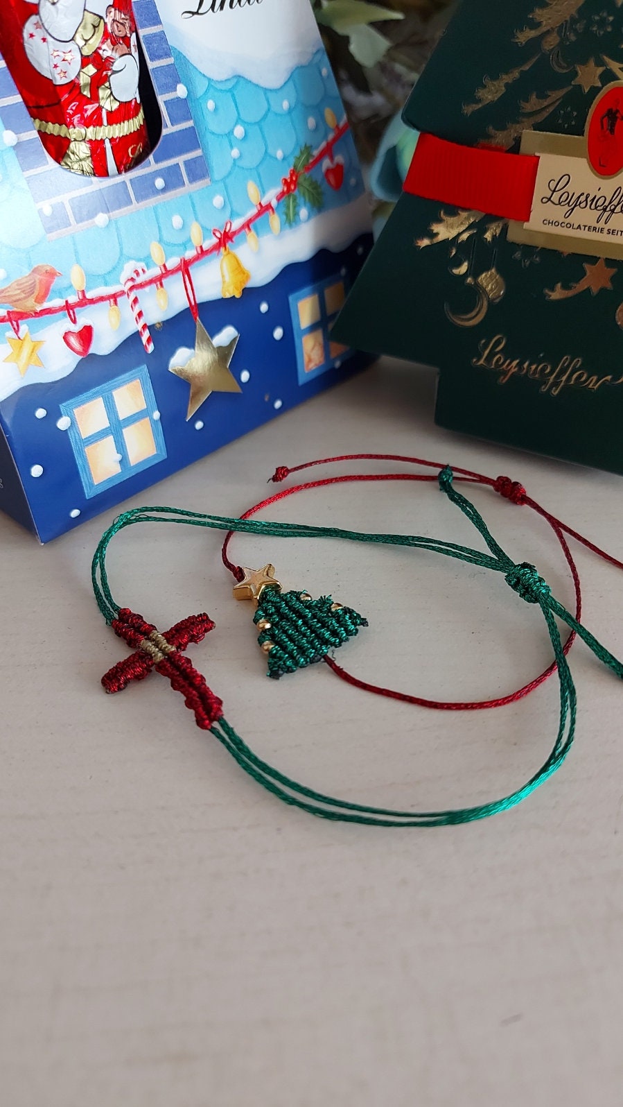 Macrame Christmas Tree Bracelet Macrame Cross Bracelet Set - Etsy