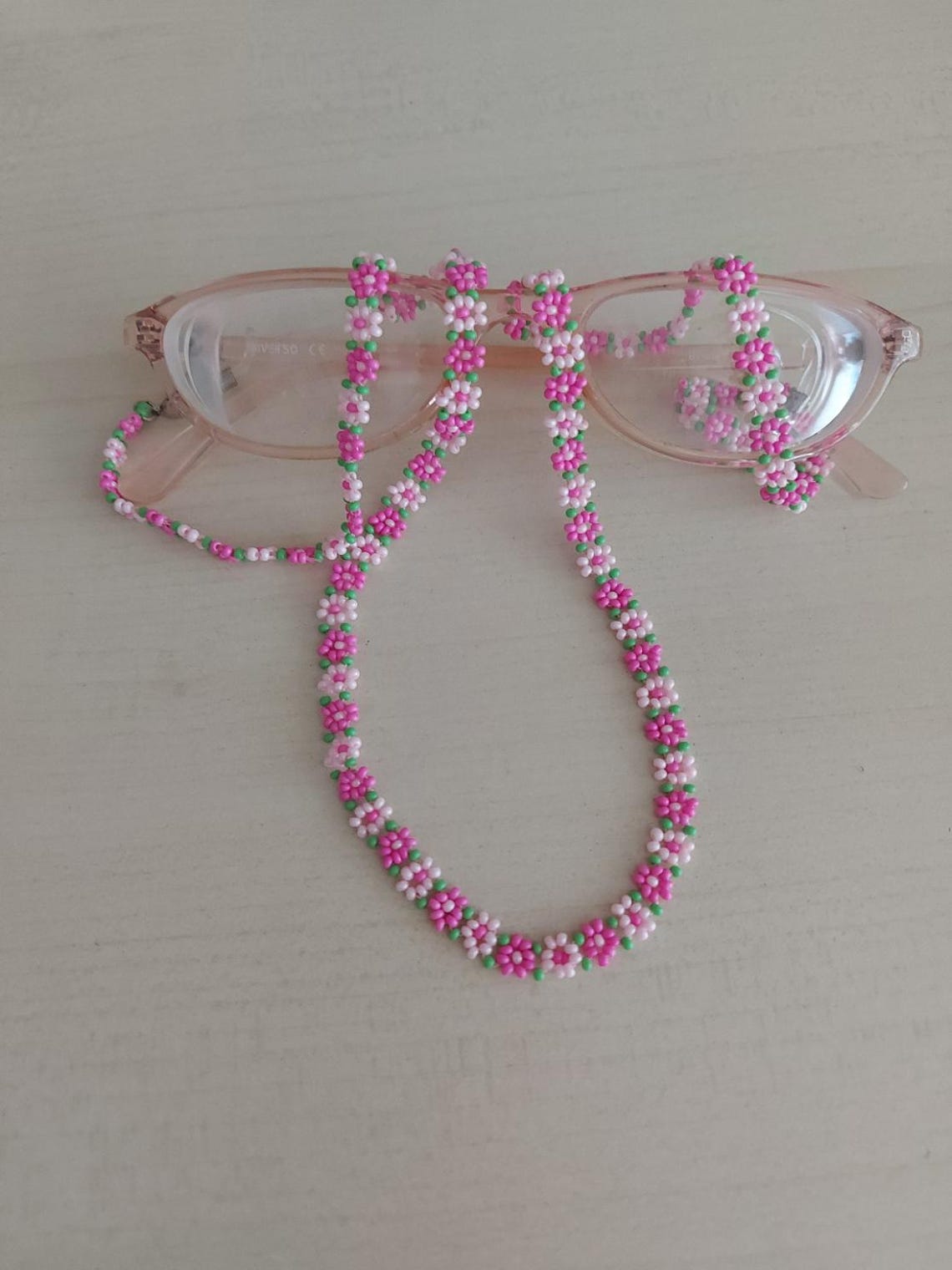 Handmade Wildflower Beaded Eyeglass Chain: Pink Glass Sunglass Strap ...