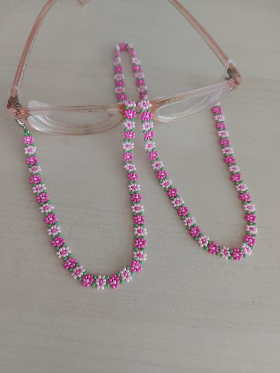 Handmade Wildflower Beaded Eyeglass Chain: Pink Glass Sunglass Strap ...