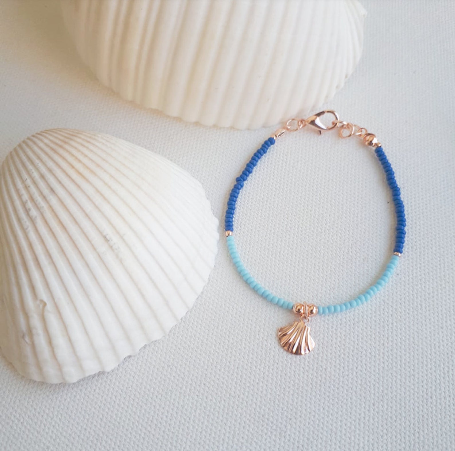 Beaded Bracelet Seashell Bracelet Blue Bracelet Minimal - Etsy