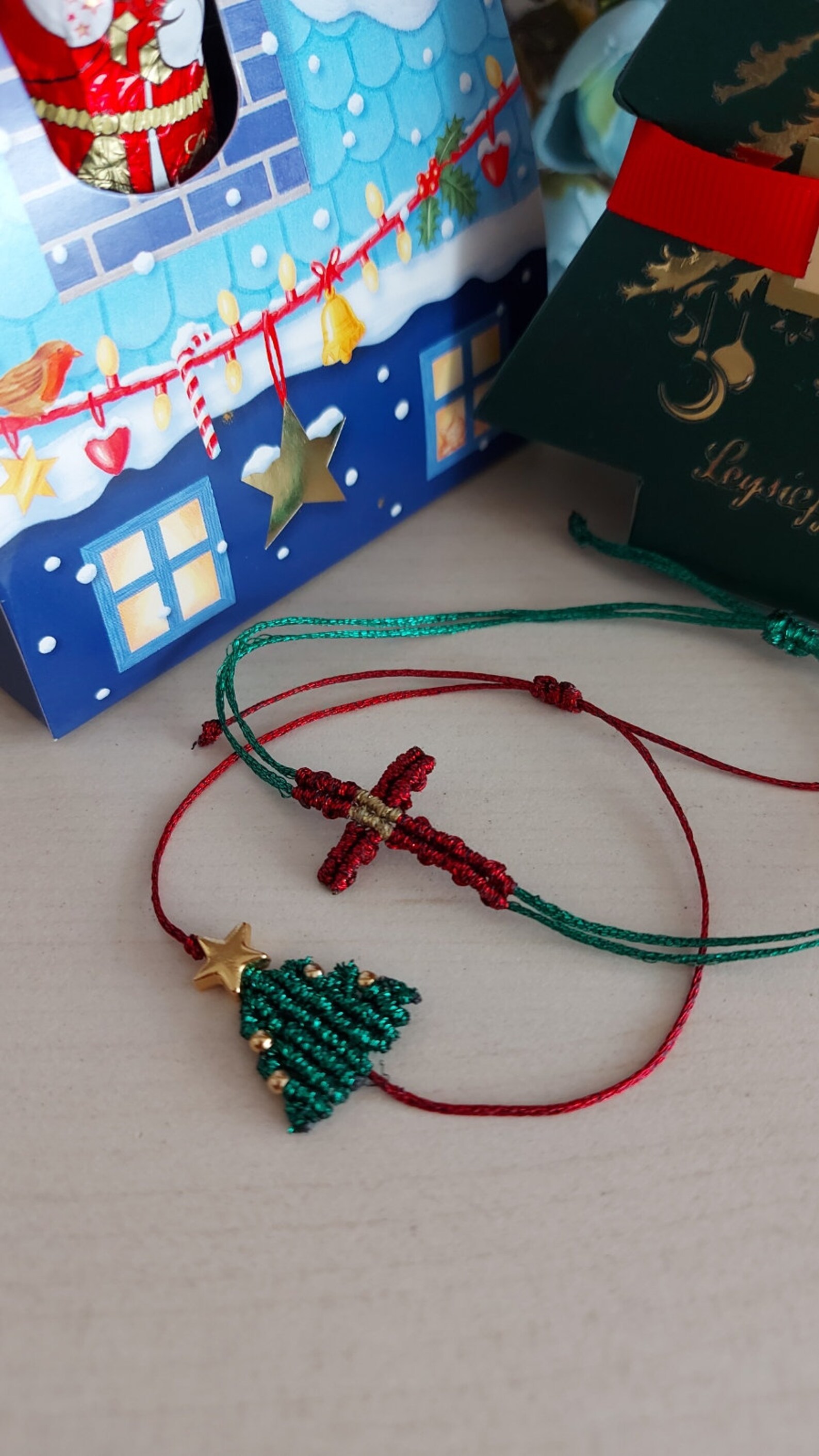 Macrame Christmas Tree Bracelet Macrame Cross Bracelet Set - Etsy