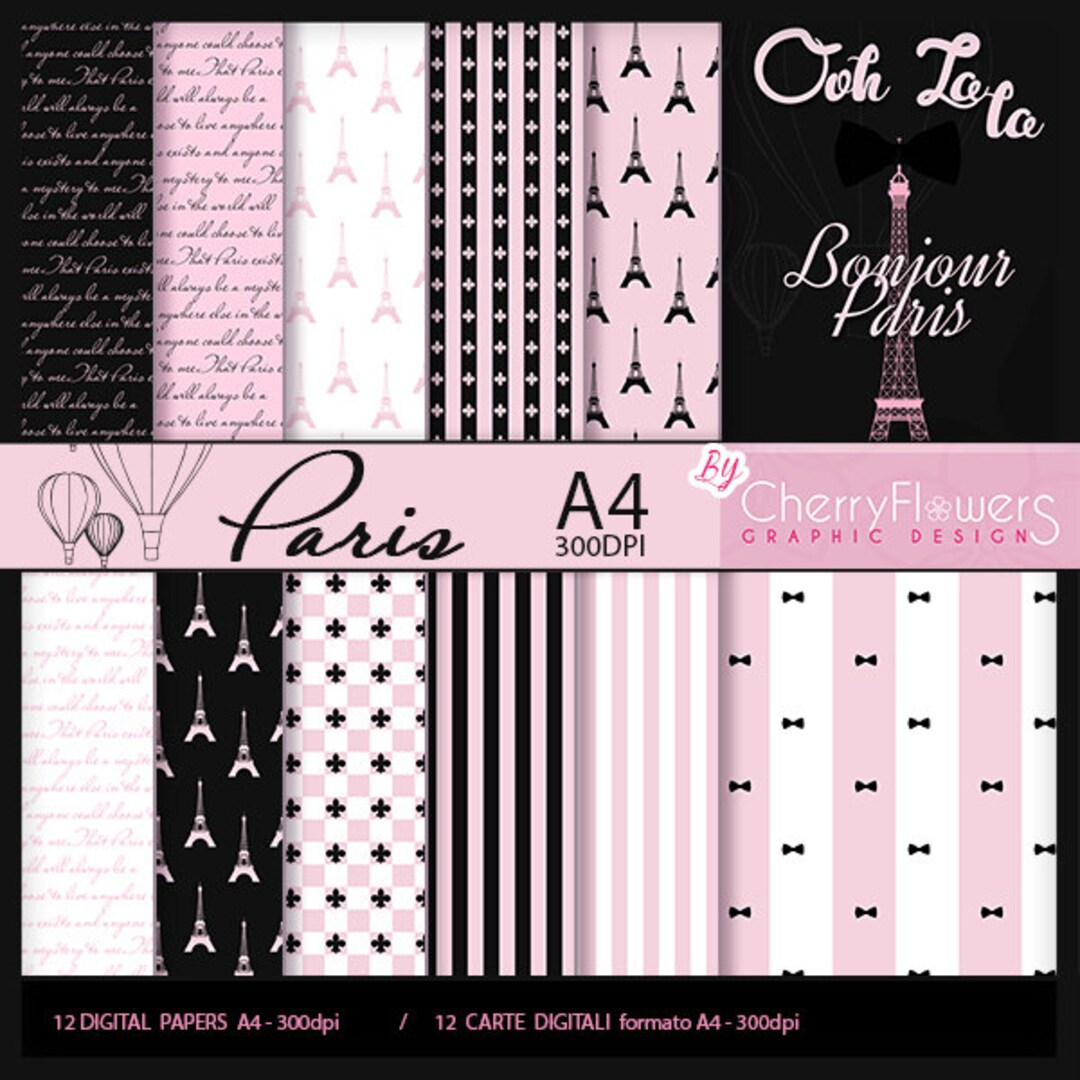 Paris Digital Paper, Scrapbooking Sheets, Printable Papers, Paris ...