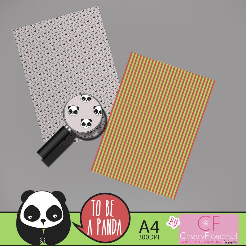 Panda, Carta digitale, grafica stampabile, A4 nero bianco rosso verde ...