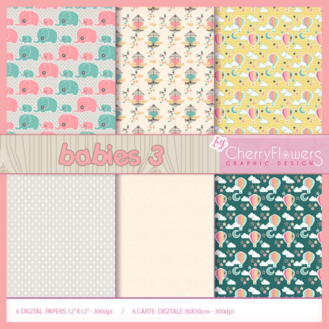 Scrapbooking Digital Paper, Printable Papers, Elephant Illustration ...