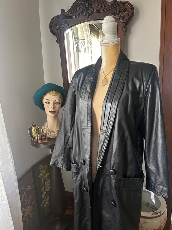 1990s Black Leather Jacket, 90s Black Leather Coat, V… - Gem