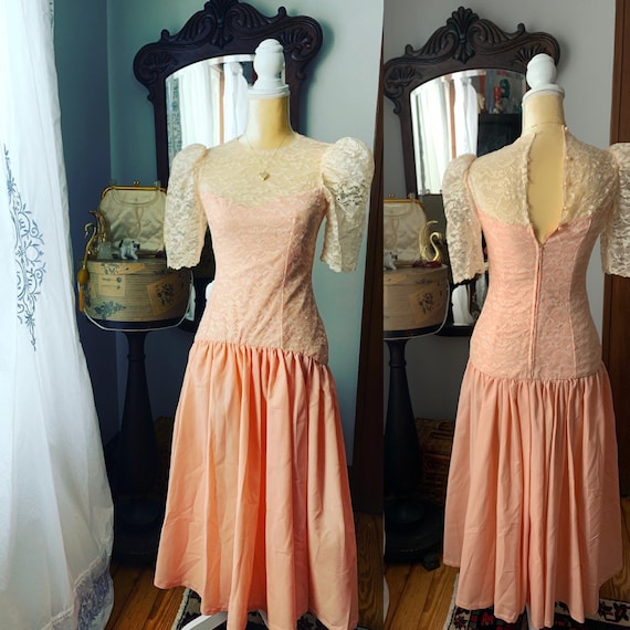Vintage Blush Peach Formal Dress, 80s Peachy Pink For… - Gem