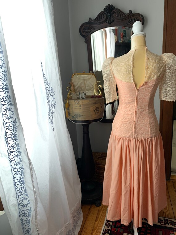 Vintage Blush Peach Formal Dress, 80s Peachy Pink For… - Gem