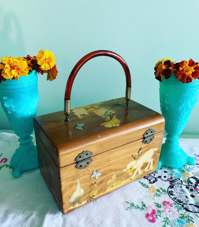 50s Wooden Box Purse 50s Wood Box Purse Lucite Handle Purse | Etsy