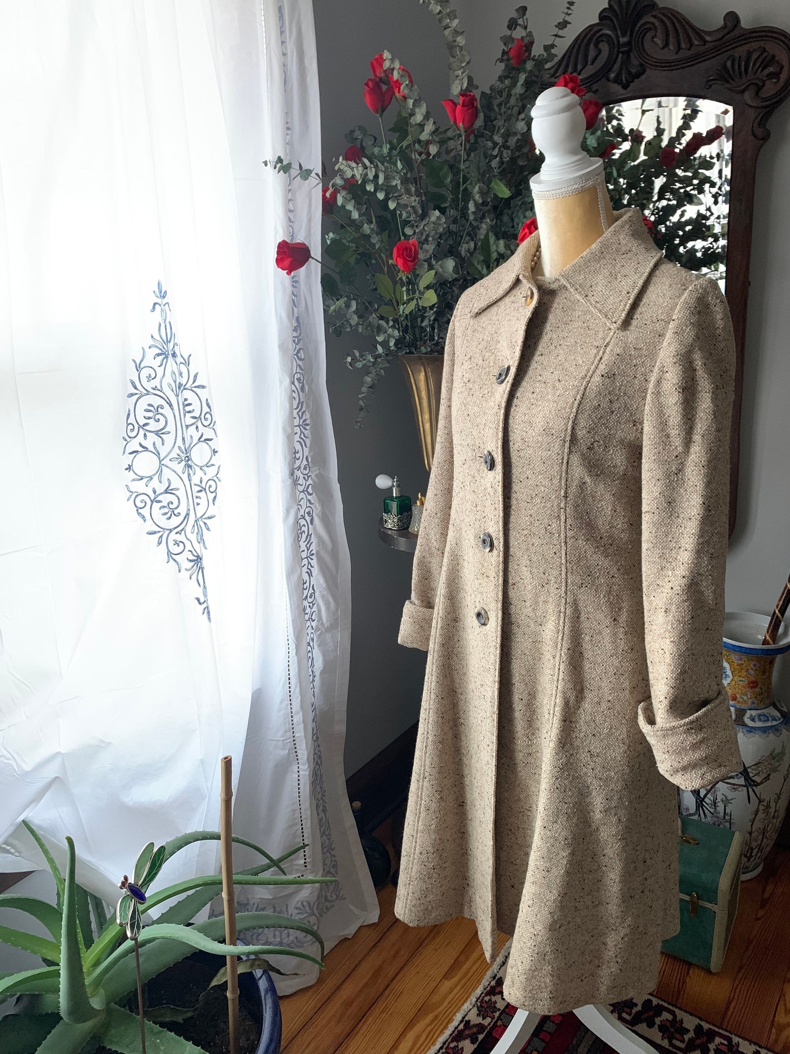 Vintage Wheat Tweed Coat Vintage Cream Flecked Coat 70s | Etsy
