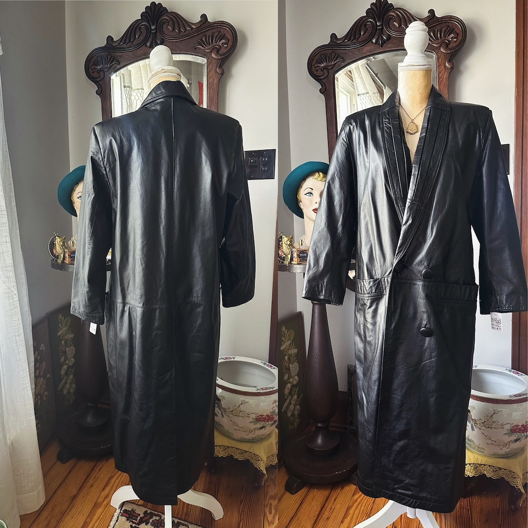1990s Black Leather Jacket, 90s Black Leather Coat, Vintage Black ...