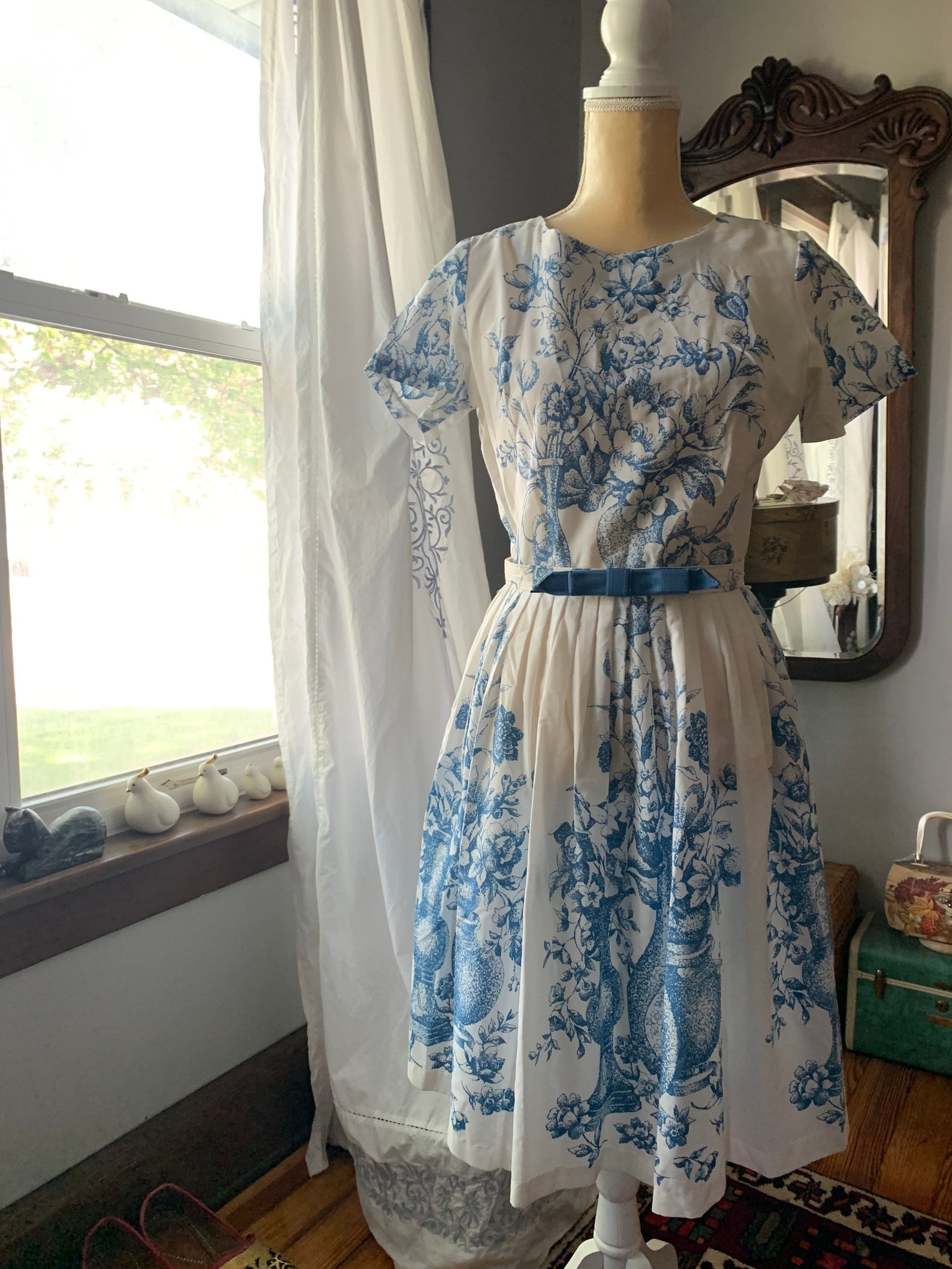 50s Toile Dress 50s Blue Toile Dress 50s Spring Dress - Etsy