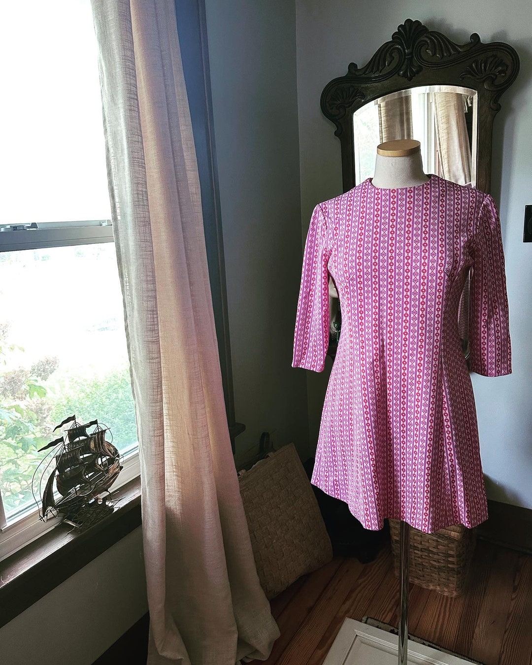 1960s Mod Mini Dress, Vintage 60s Mini Dress, Pink Orange Mod Dress ...