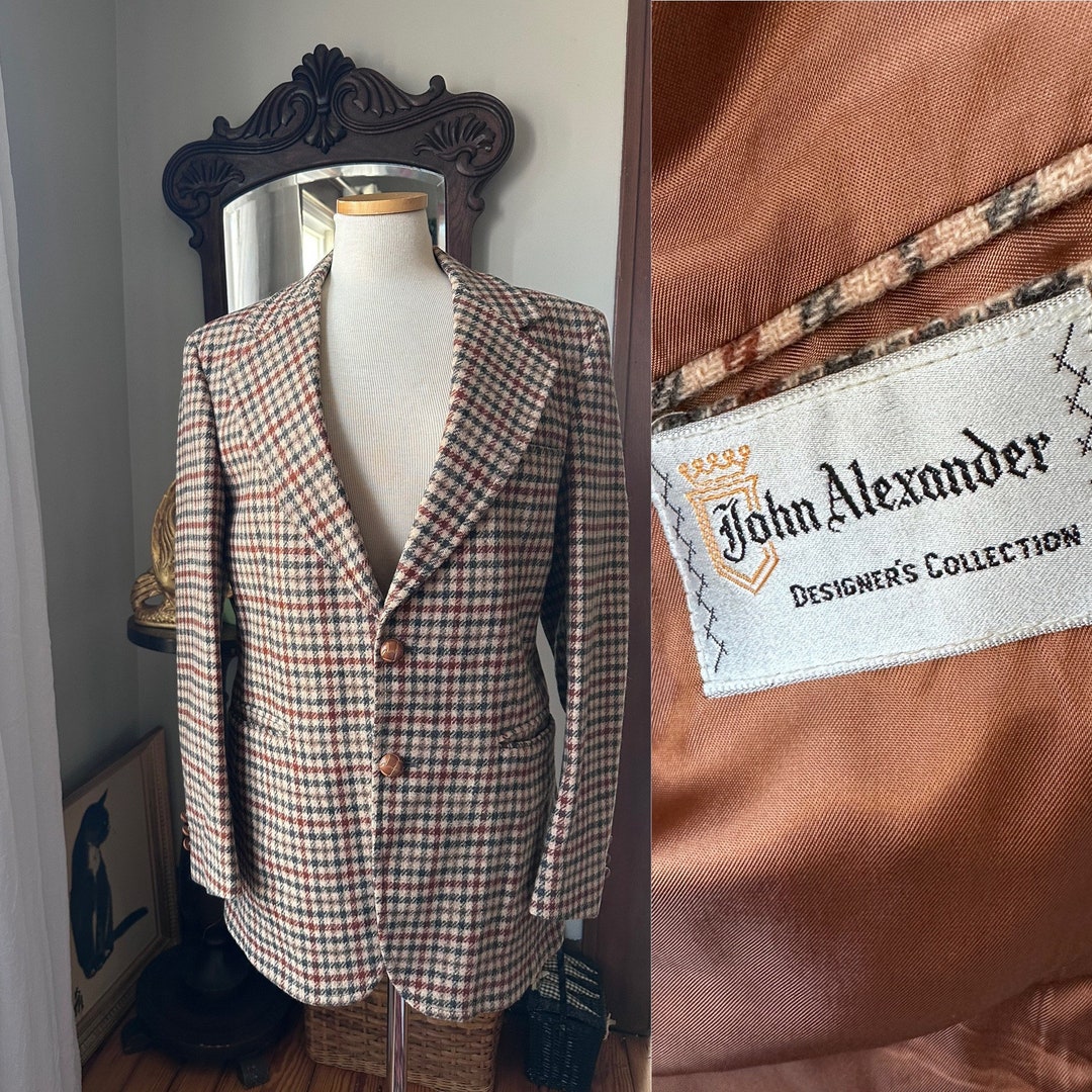 Vintage Tweed Suit Jacket, 70s Tan Tweed Jacket, John Alexander Checked ...