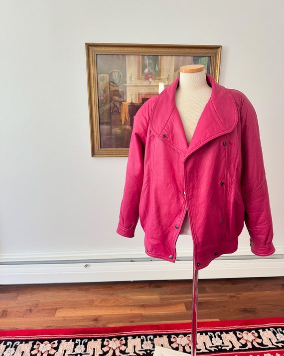 1980s Lipstick Pink Leather Jacket, 90s Pink Leather … - Gem