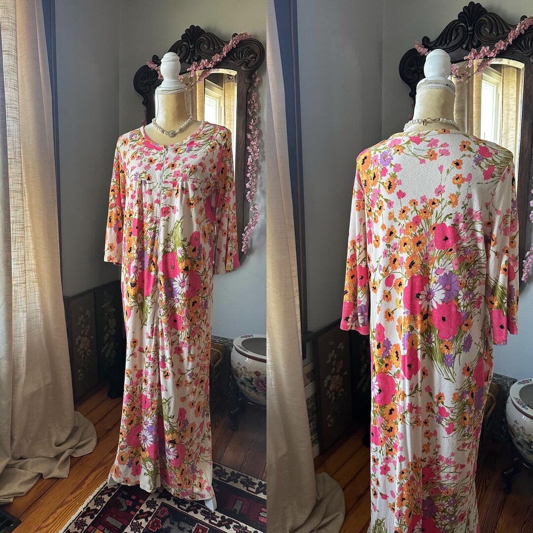 1960s Katz Flower Power Robe, 70s Terry Cloth Robe, Vintage Flower Robe ...