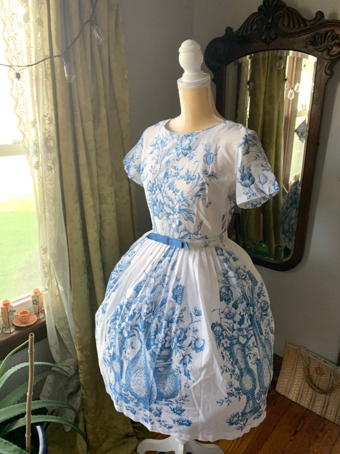 50s Toile Dress 50s Blue Toile Dress 50s Spring Dress | Etsy