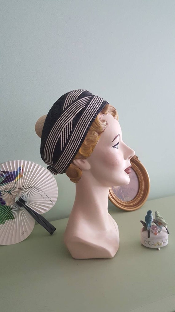 50s Mr John Hat Bump on the Noggin, 1950s Navy Blue S… - Gem
