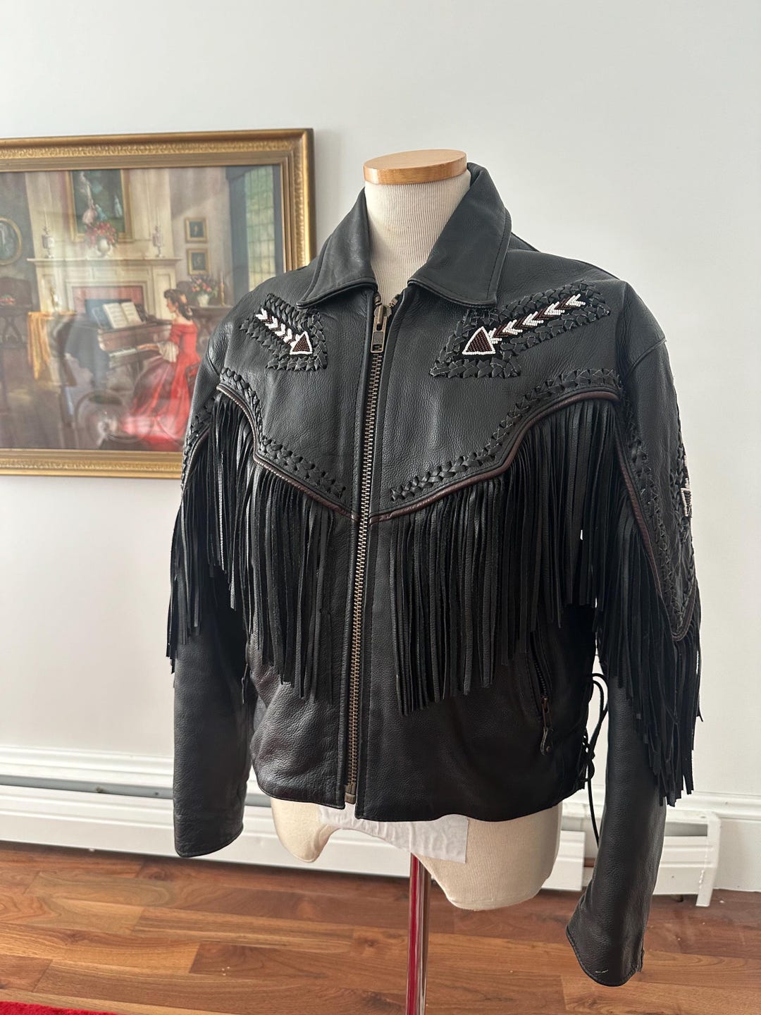 Vintage Motorcycle Jacket, Leather Motorcycle Jacket, Beaded Leather ...