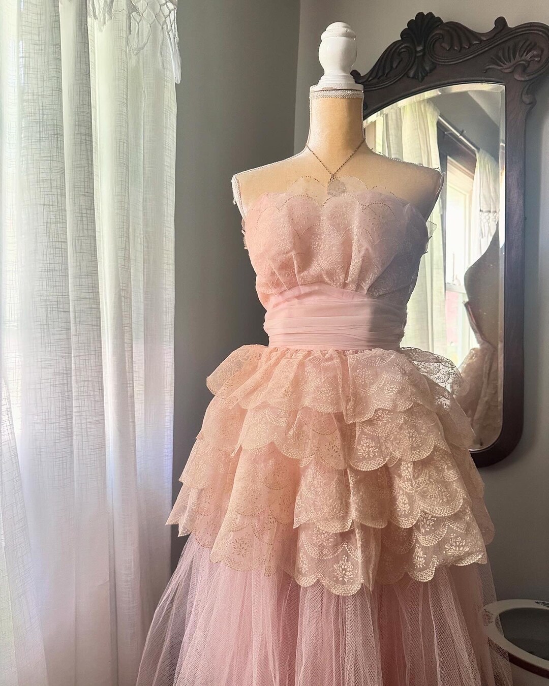 1950s Pink Frou Frou Dress, 50s Blush Pink Tulle Dress, Fit and Flare ...
