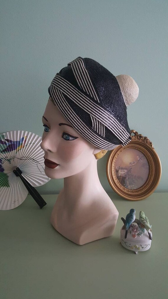 50s Mr John Hat Bump on the Noggin, 1950s Navy Blue S… - Gem