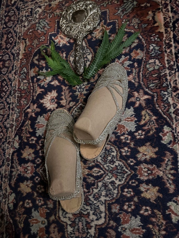 Vintage Gustave Silver Mesh Shoes, Art Deco Dance Sho… - Gem