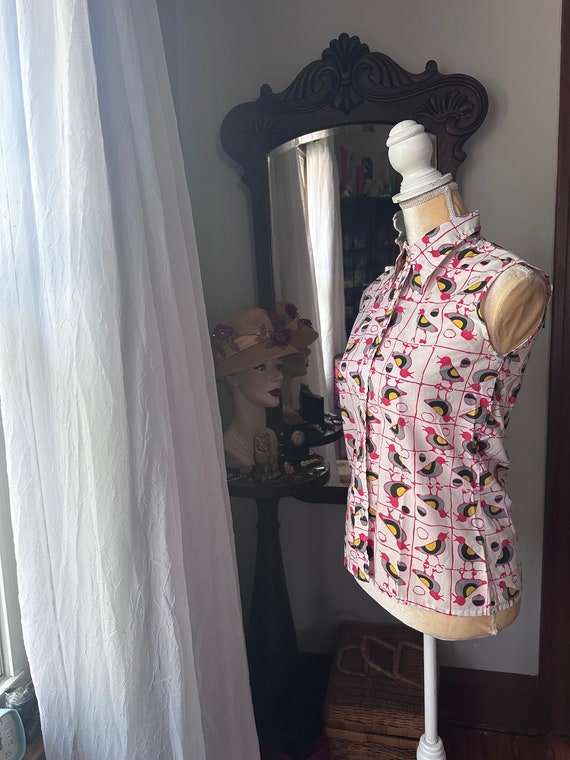 1970s Bird Blouse, 70s Bird Shirt, Psychedelic Bird S… - Gem