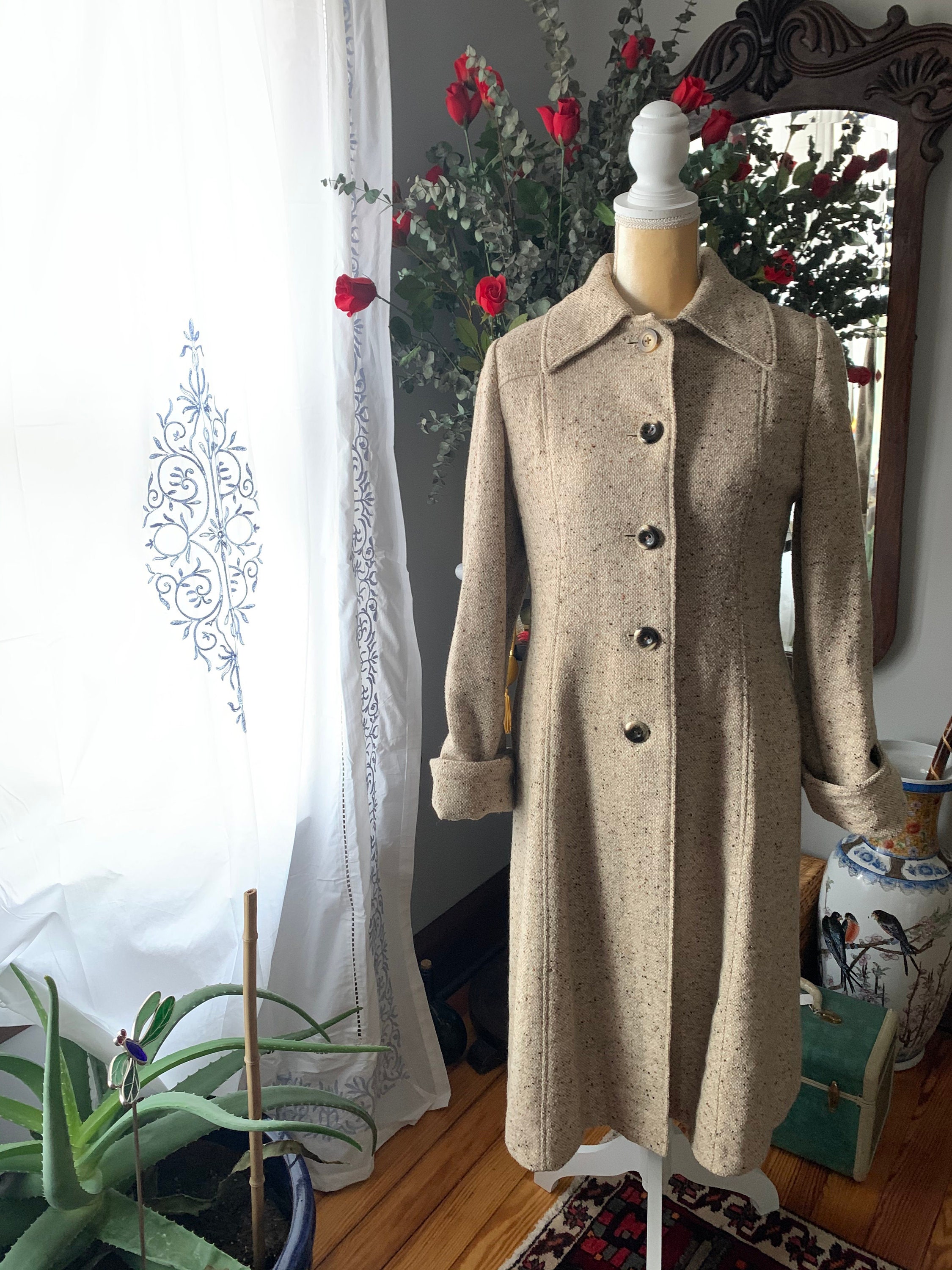 Vintage Wheat Tweed Coat Vintage Cream Flecked Coat 70s | Etsy