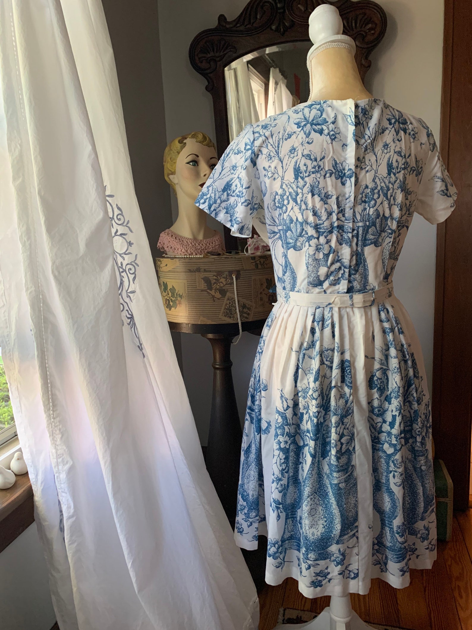 50s Toile Dress 50s Blue Toile Dress 50s Spring Dress - Etsy