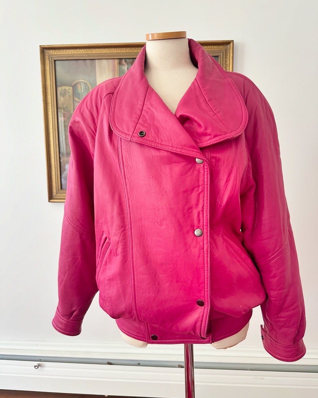 1980s Lipstick Pink Leather Jacket, 90s Pink Leather Jacket, Vintage ...