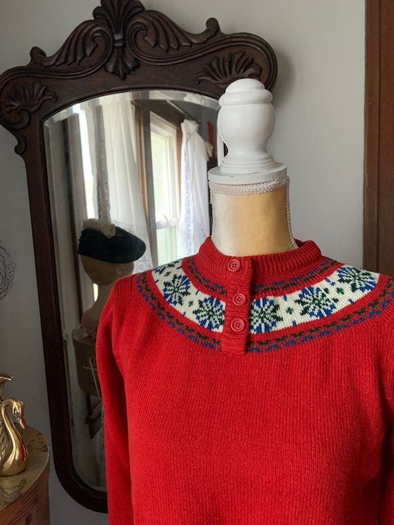 Vintage Red Sweater 1940s Style, 70s Does 40s Style R… - Gem