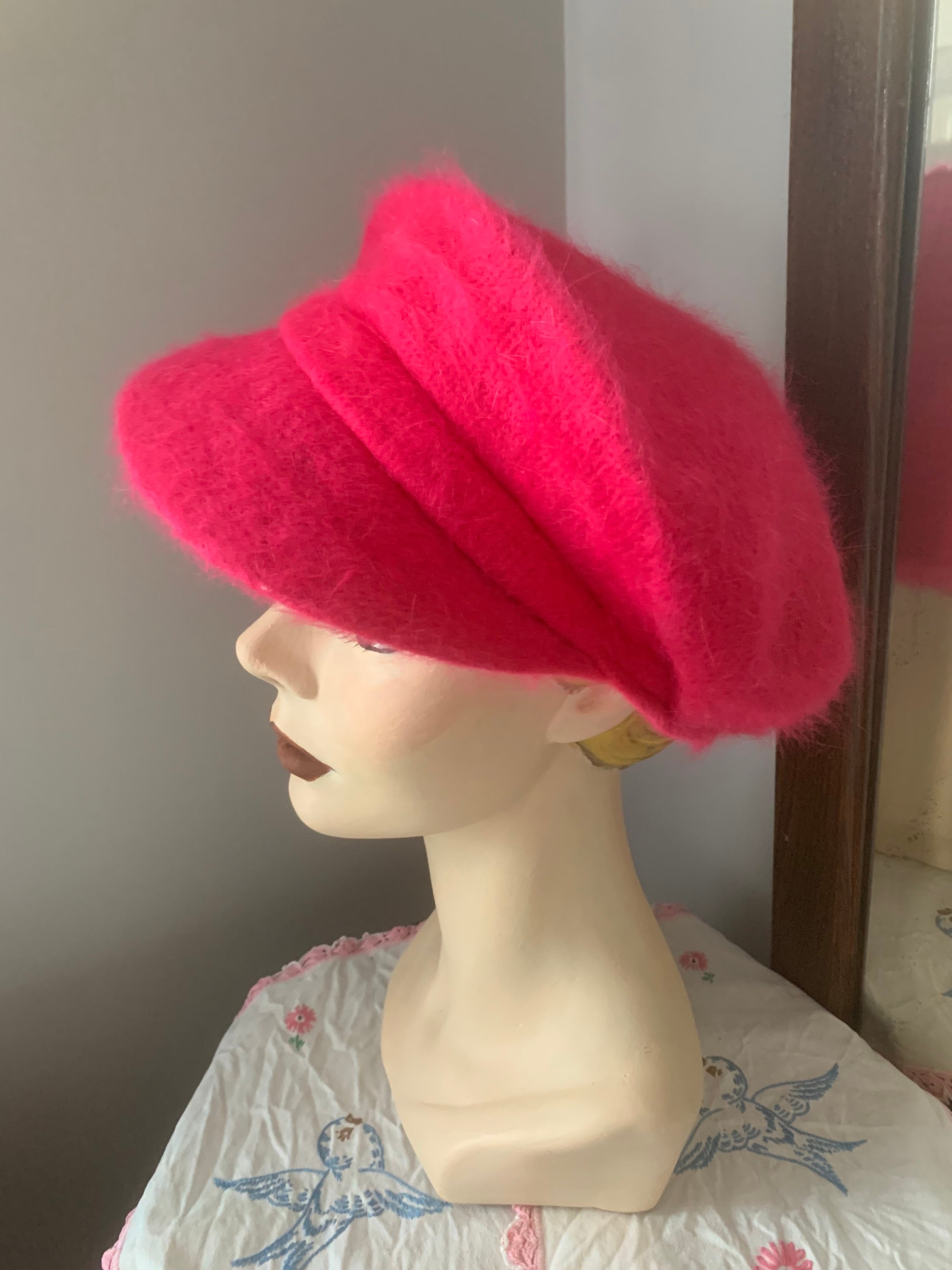 Vintage Pink Beret Y2K Pink Hat Hot Pink Fuzzy Wool Hat - Etsy