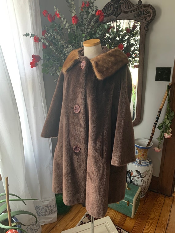 Faux Fur Teddy Coat, 50s Faux Fur Brown Coat, 60s Swi… - Gem