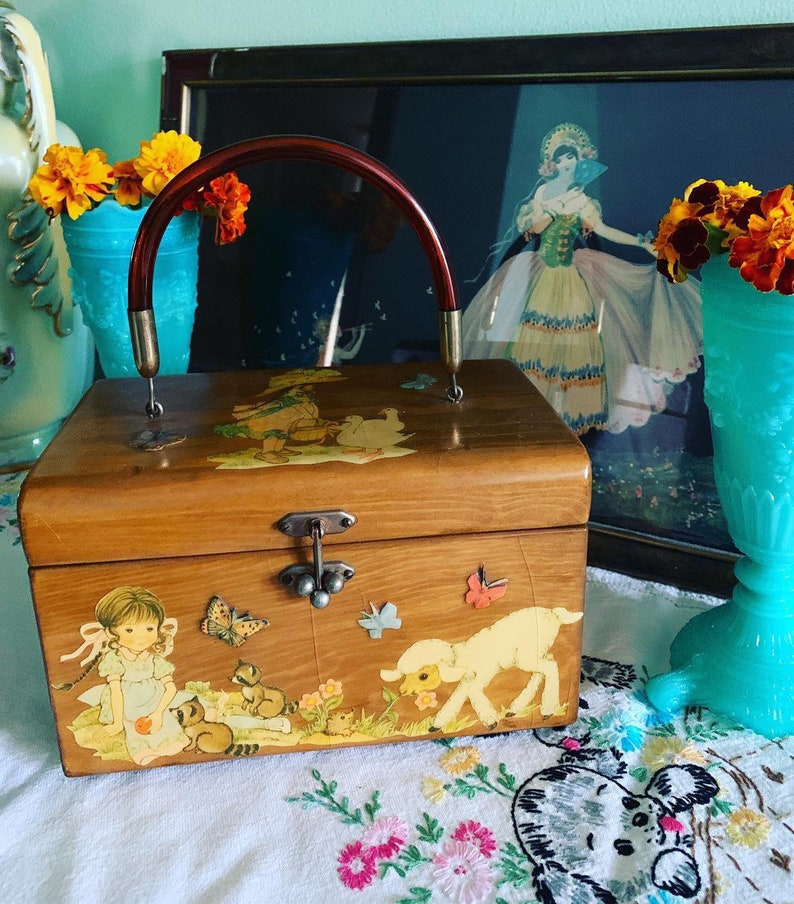 50s Wooden Box Purse 50s Wood Box Purse Lucite Handle Purse | Etsy