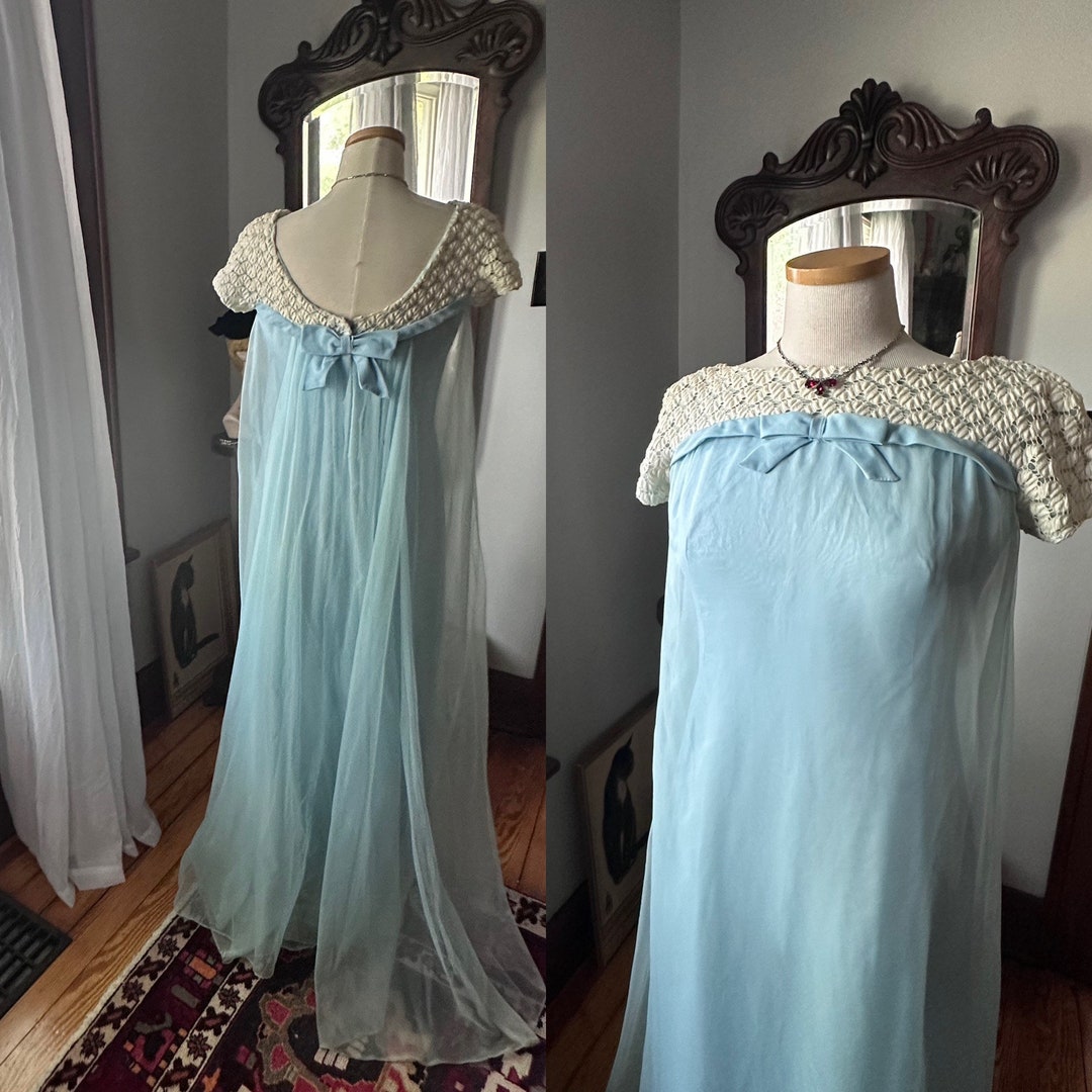 1960s Blue Formal Dress, 60s Blue Prom Dress, Vintage Ethereal Blue ...