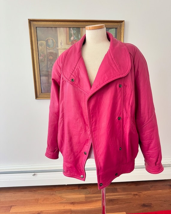1980s Lipstick Pink Leather Jacket, 90s Pink Leather … - Gem
