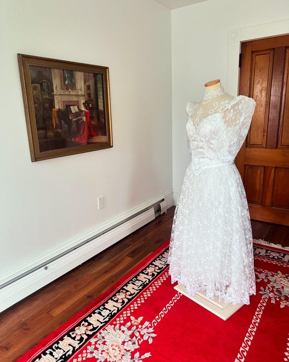 Vintage White Lace Wedding Dress, 1980s Cottagecore W… - Gem