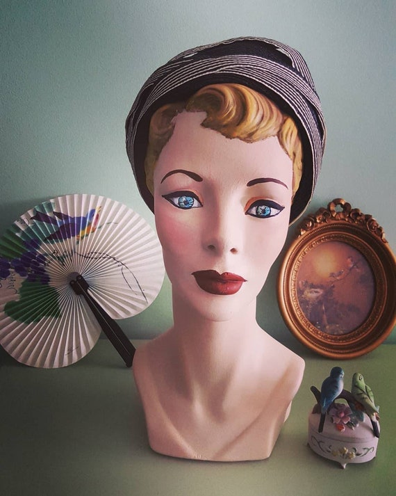 50s Mr John Hat Bump on the Noggin, 1950s Navy Blue S… - Gem