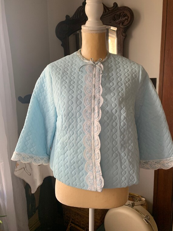 1960s Blue Nylon Quilted Bed Jacket, 50s Blue Quilted… - Gem