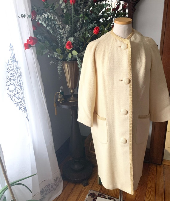 60s Ivory Coat, 60s Cream Box Coat, Vintage Ivory Coa… - Gem