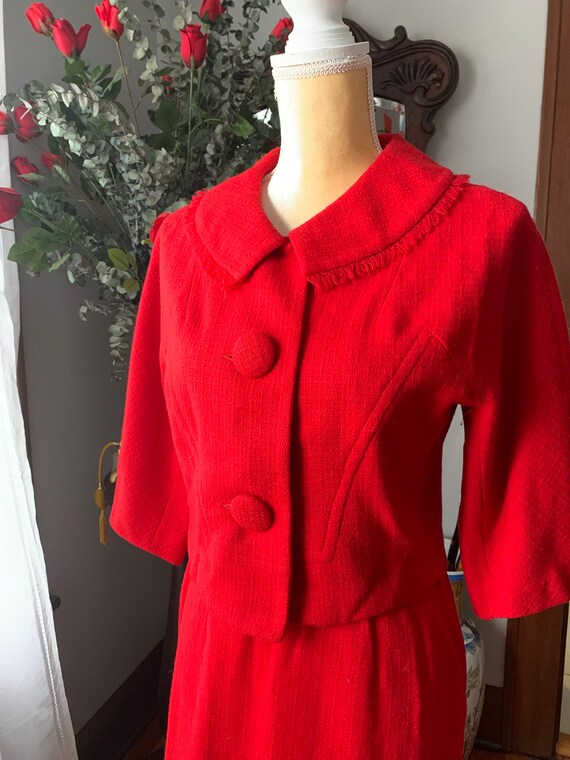 60s Red Suit, 60s Red Wool Suit, Size Small 60s Dress… - Gem