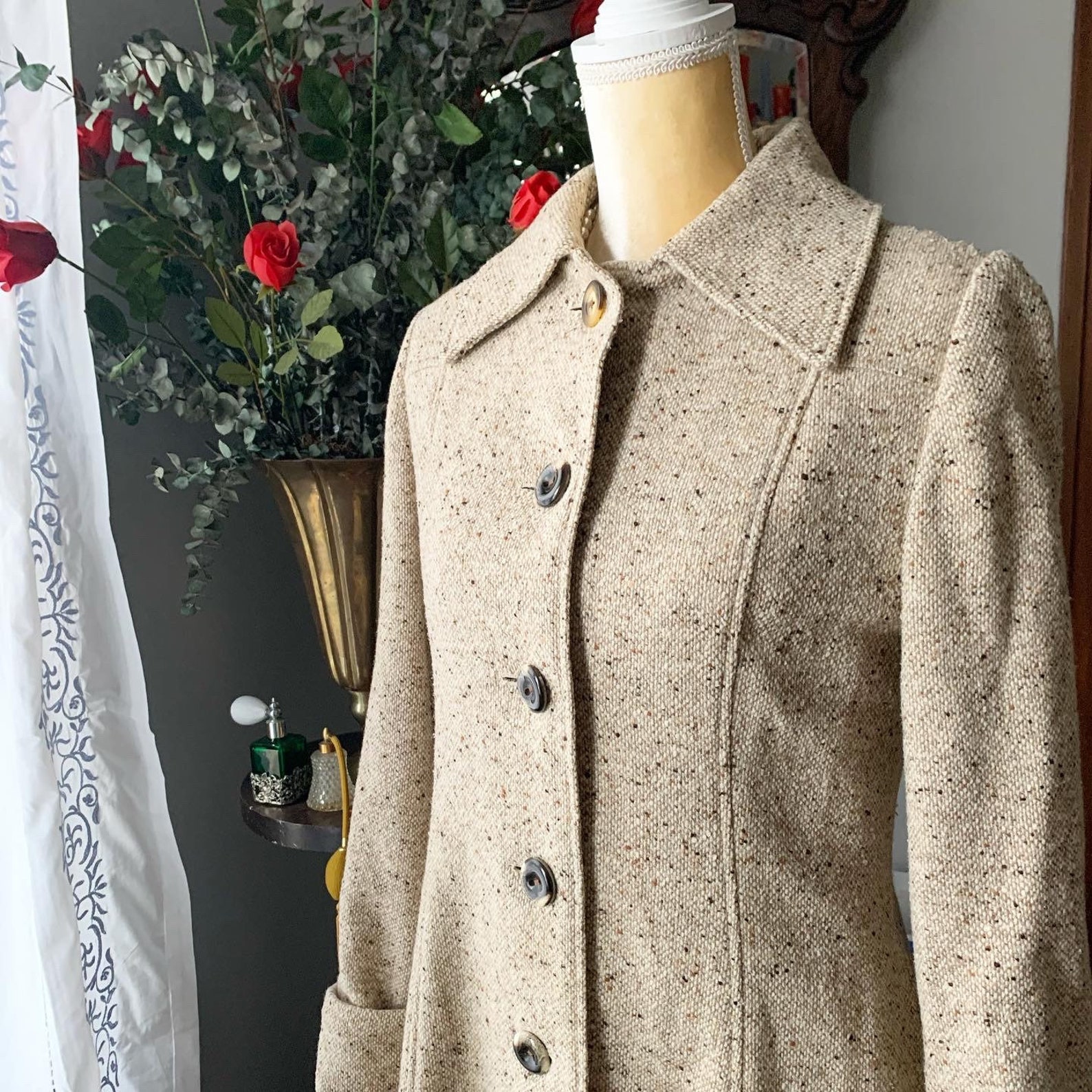 Vintage Wheat Tweed Coat Vintage Cream Flecked Coat 70s | Etsy