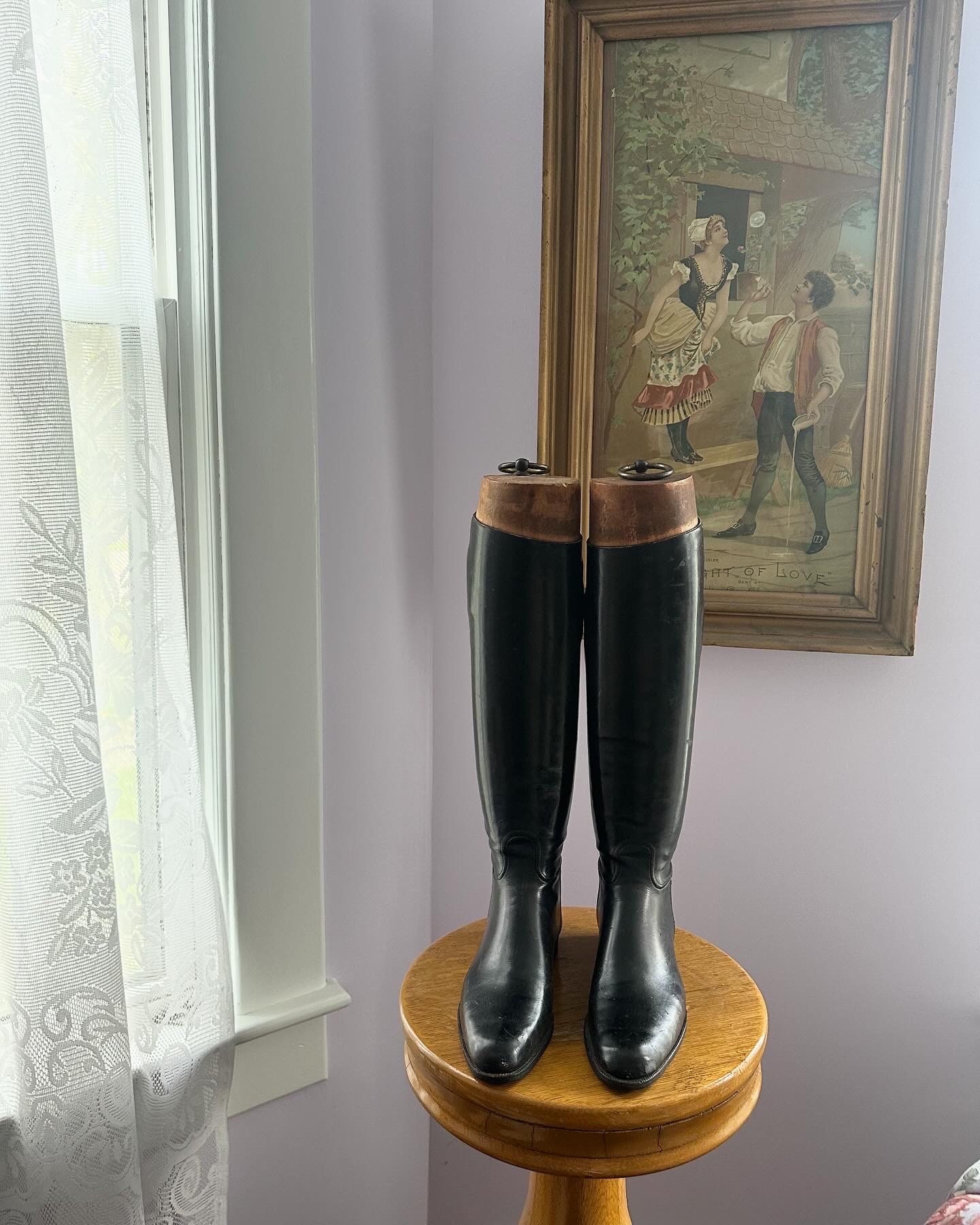Antique Riding Boots With Wooden Boot Trees, Victorian Black Leather ...