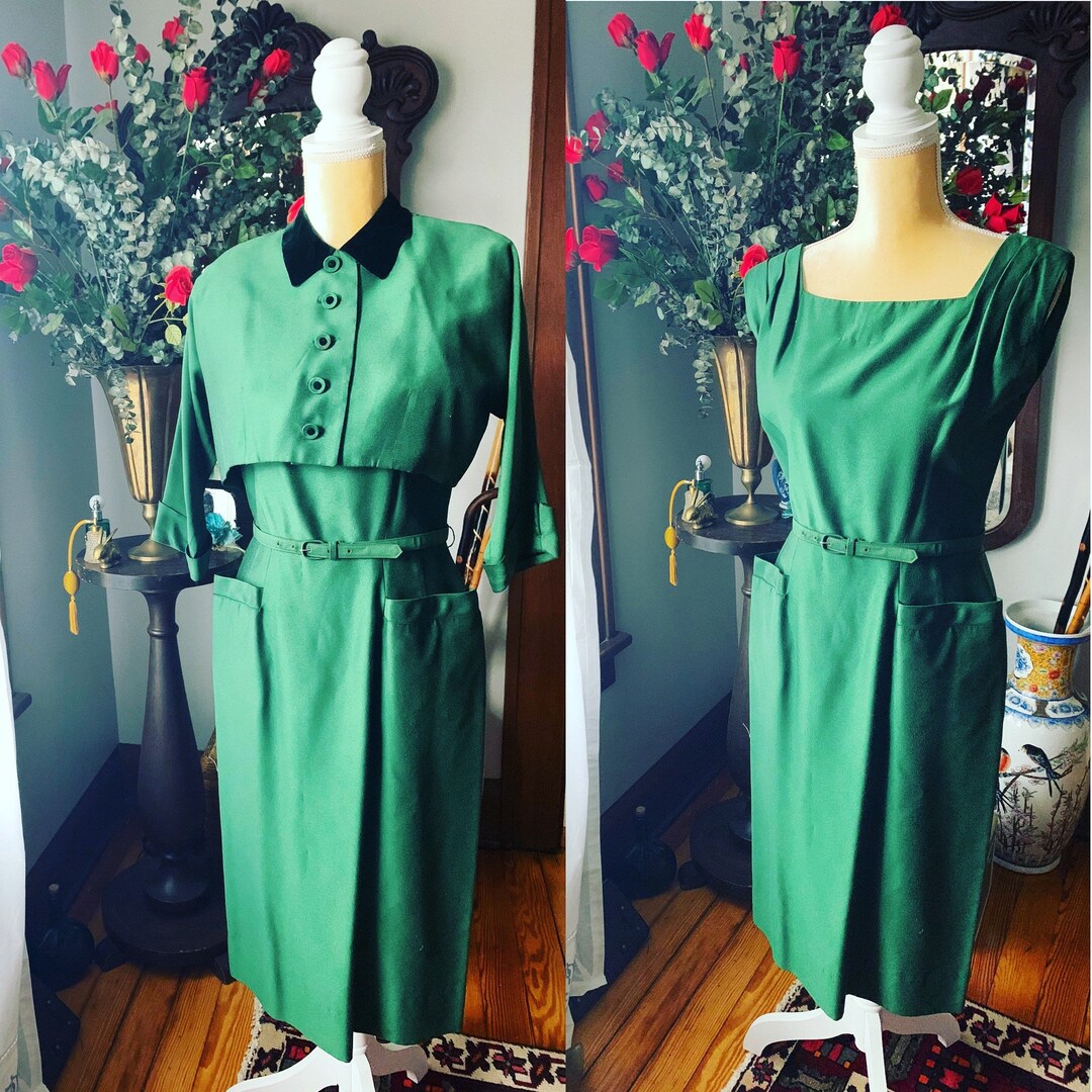 40s Green Dress, R&K Original Dress, Vintage Green Wiggle Dress, 50s ...