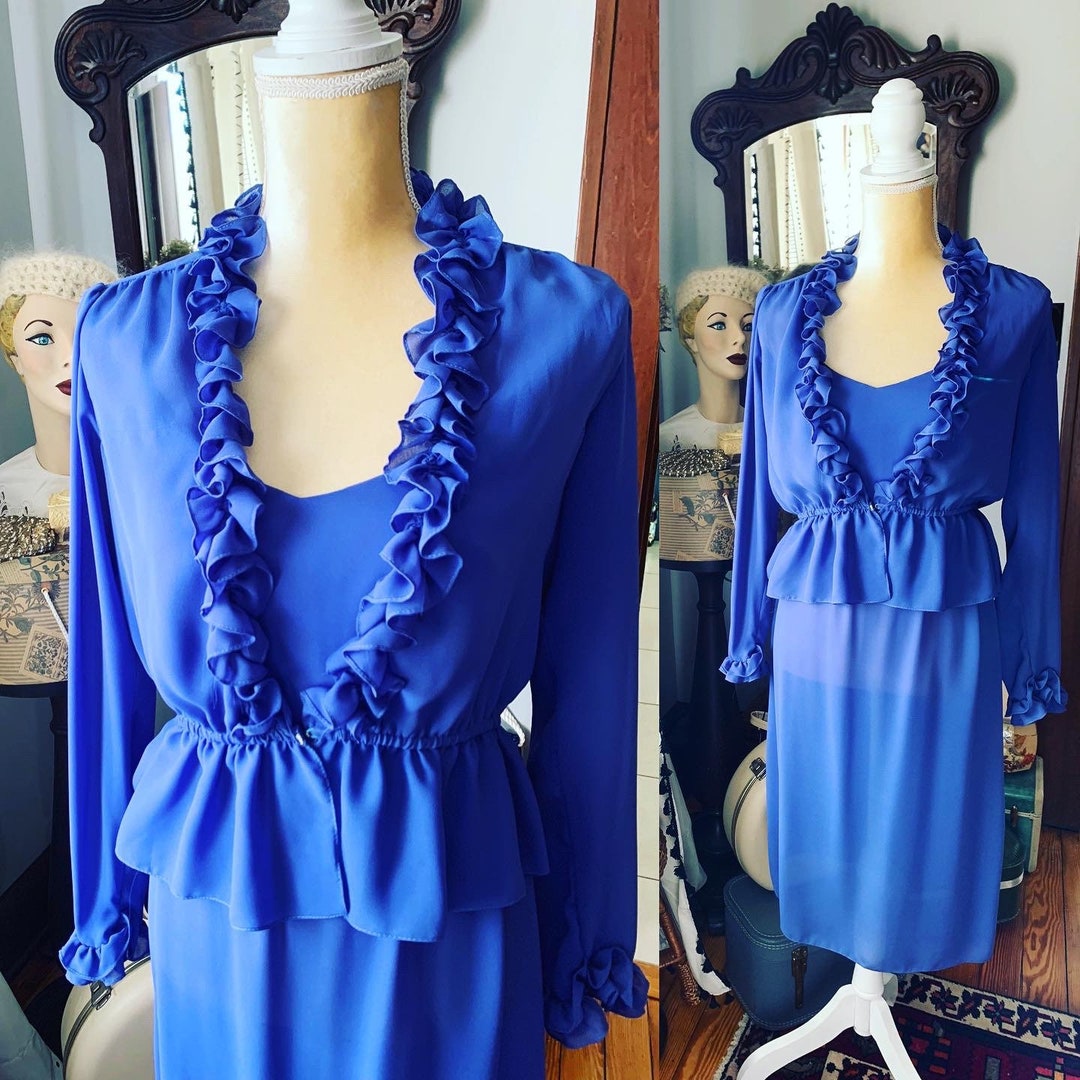 Vintage Periwinkle Frilly Dress, 70s Purple Chiffon Dress, 1970s Purple ...