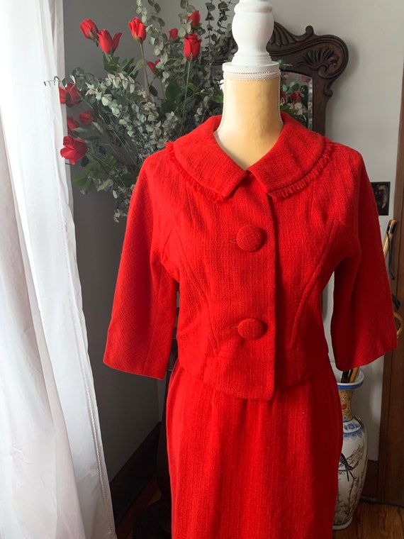 60s Red Suit, 60s Red Wool Suit, Size Small 60s Dress… - Gem