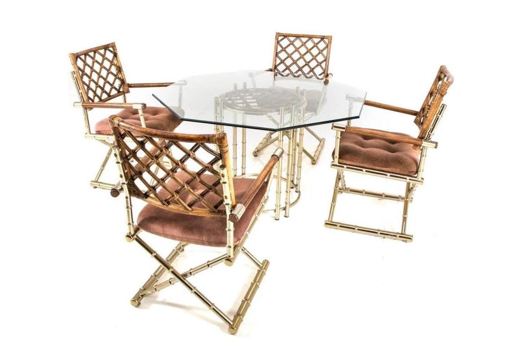 Vintage Daystrom Bamboo Brass Table and Chairs, Rattan Brass Dining ...