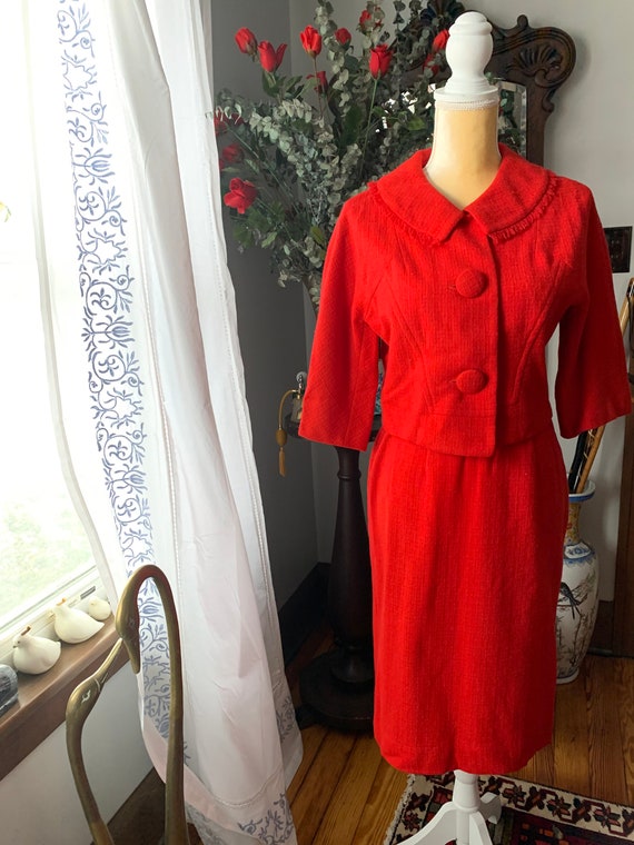 60s Red Suit, 60s Red Wool Suit, Size Small 60s Dress… - Gem