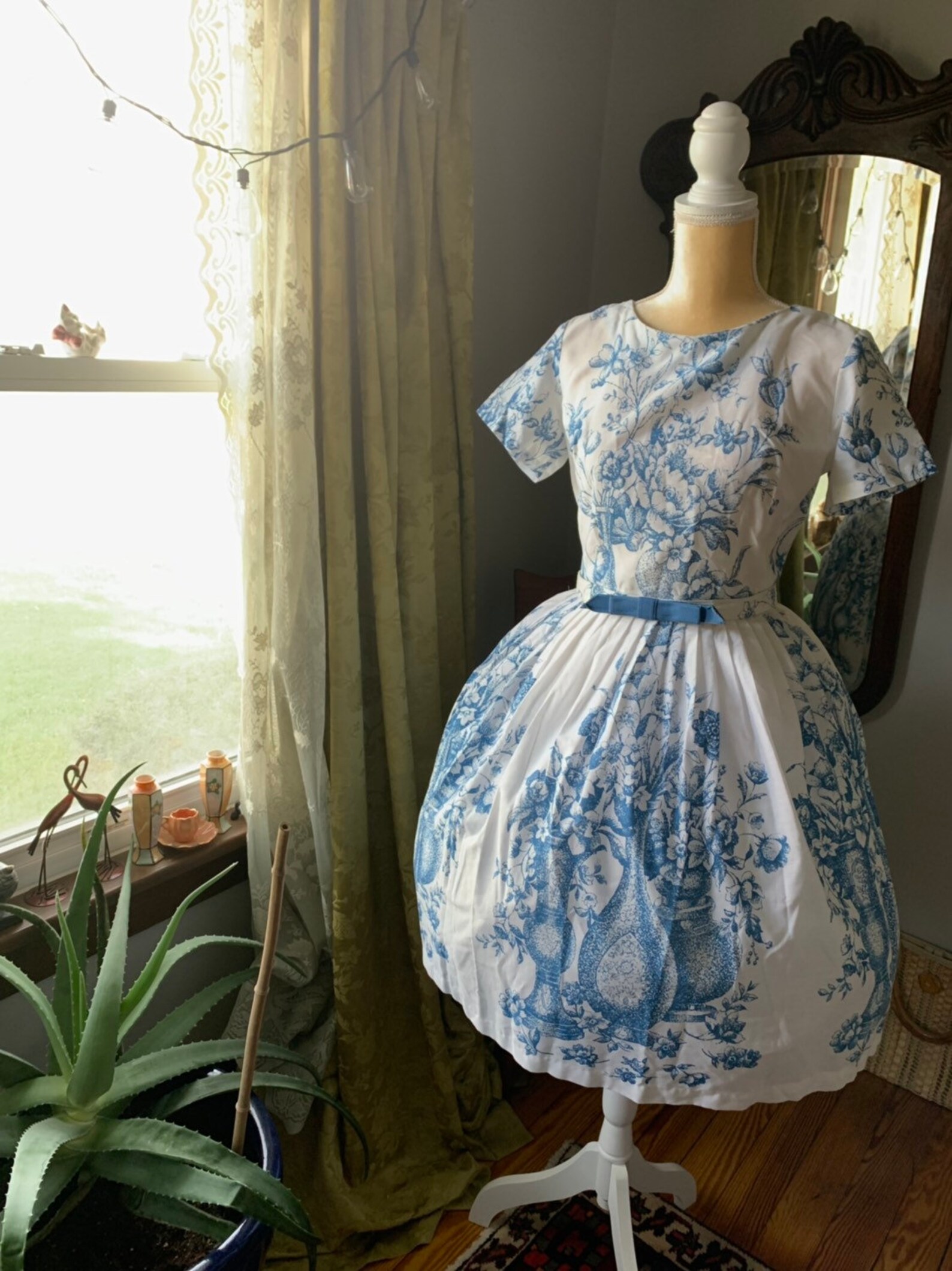 50s Toile Dress 50s Blue Toile Dress 50s Spring Dress | Etsy