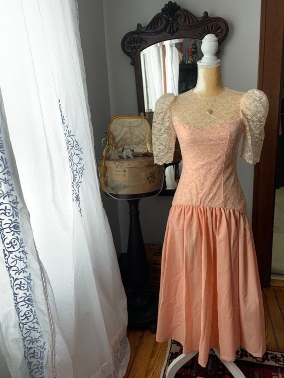 Vintage Blush Peach Formal Dress, 80s Peachy Pink For… - Gem